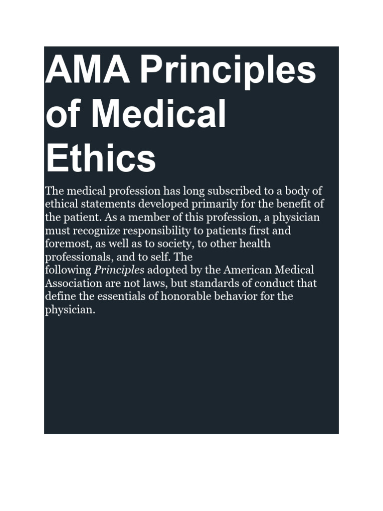 Lec-5 (Principle of Medical Ethics by AMA) | PDF