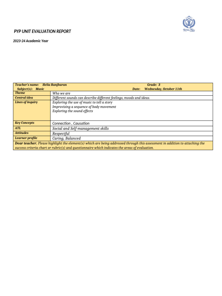 Pyp Unit Report 2023-24 | PDF