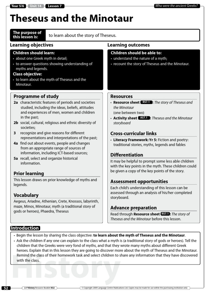 HistoryKS2Unit14 Ancient Greeks 5 and 6 Thesues and The Minotaur Zqwyig ...