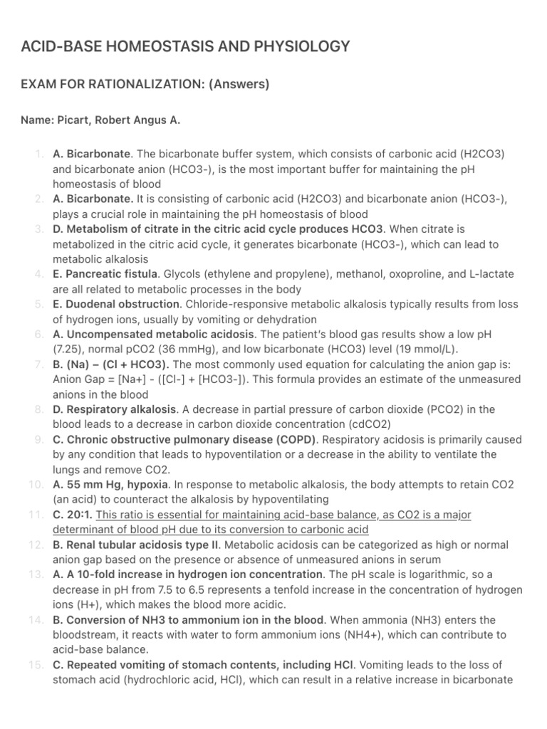 ACID-BASE-HOMEOSTASIS-AND-PHYSIOLOGY | PDF | Bicarbonate | Physiology