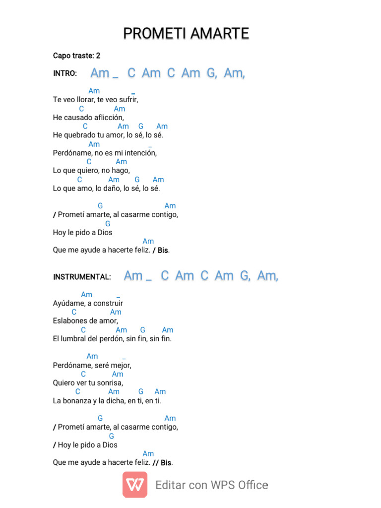 Letra de "Prometí Amarte" | PDF