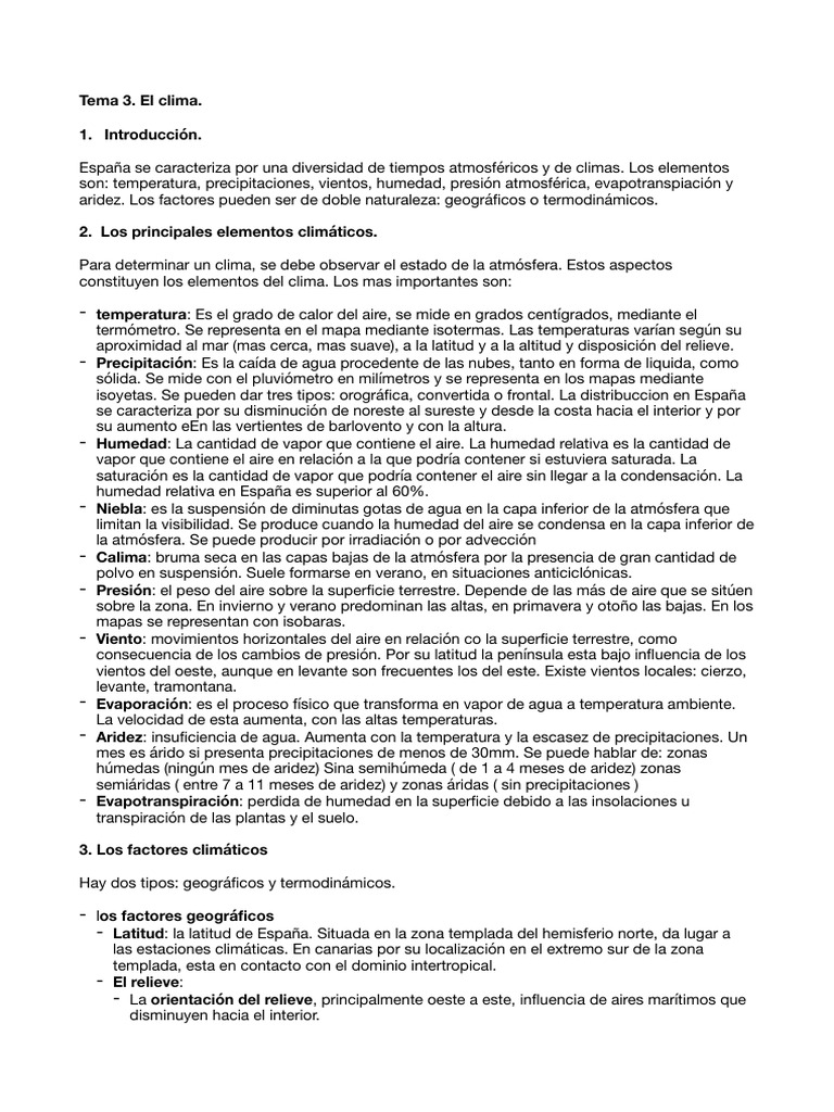 Resumen Tema 3 Geo en PDF | PDF | Clima | Clima oceánico