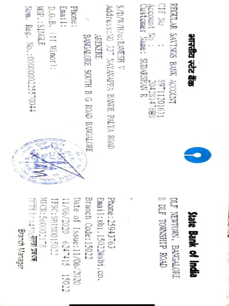 Sudarshan.R Bank Pass Book | PDF