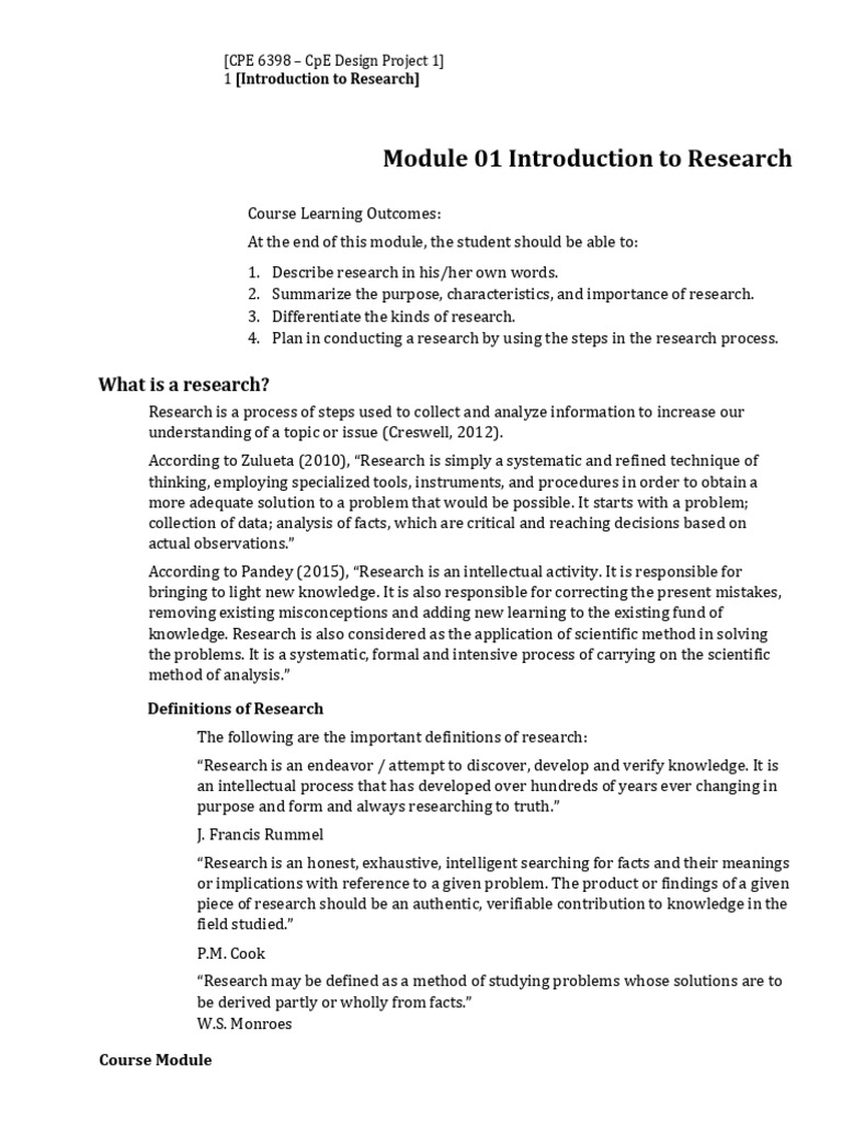 Module 1 Introduction to Research | PDF | Inductive Reasoning | Deductive Reasoning