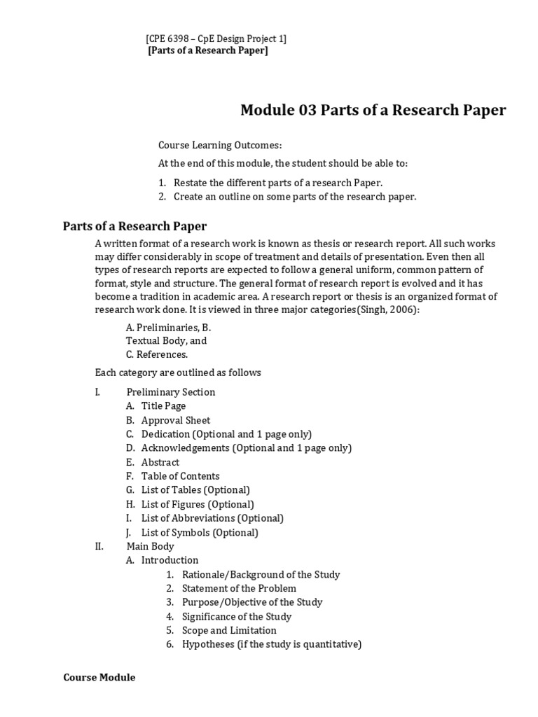 Module 3 Parts of A Research Paper | PDF | Thesis | Table Of Contents