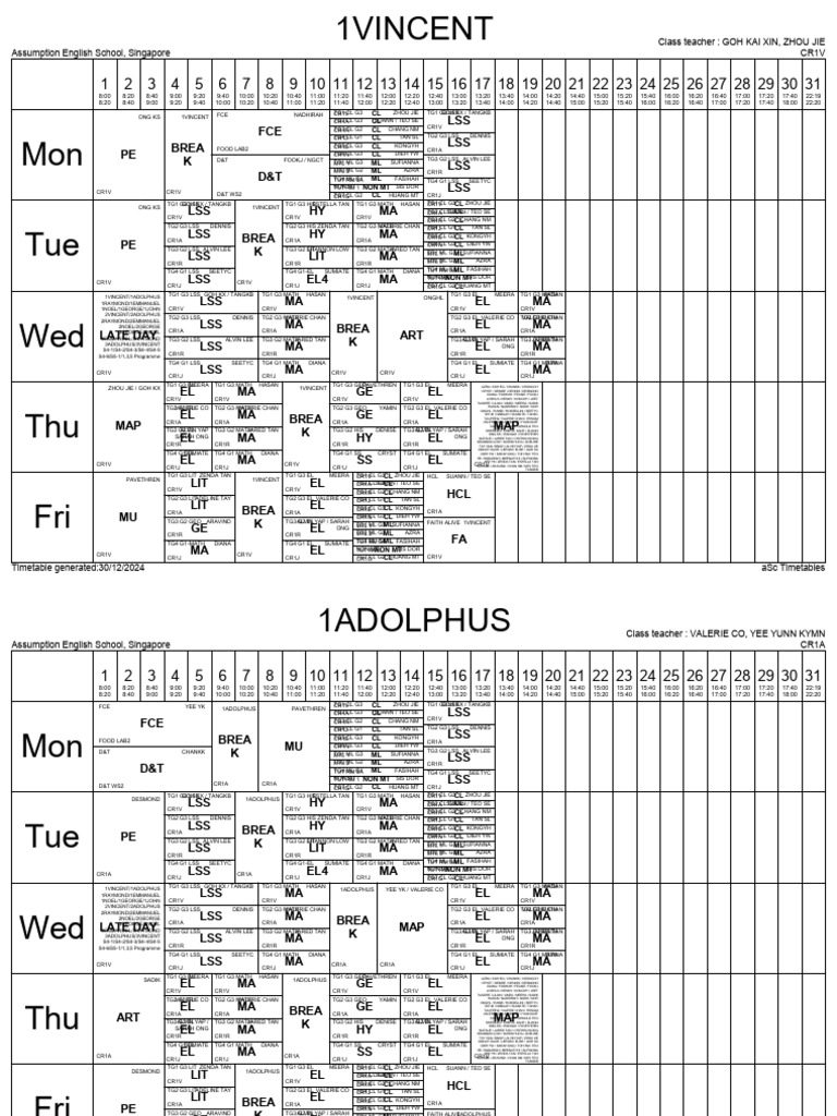 AES2025 SEM1 Class Timetable Caa 30dec2024 | PDF