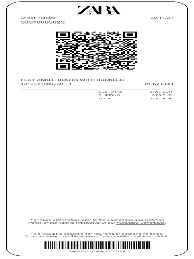 Zara Order Receipt: Ankle Boots | PDF