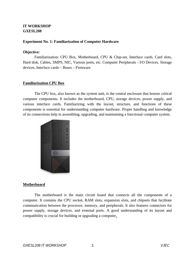 IT Workshop Exp.no.1 | PDF | Computer Data Storage | Computer Hardware