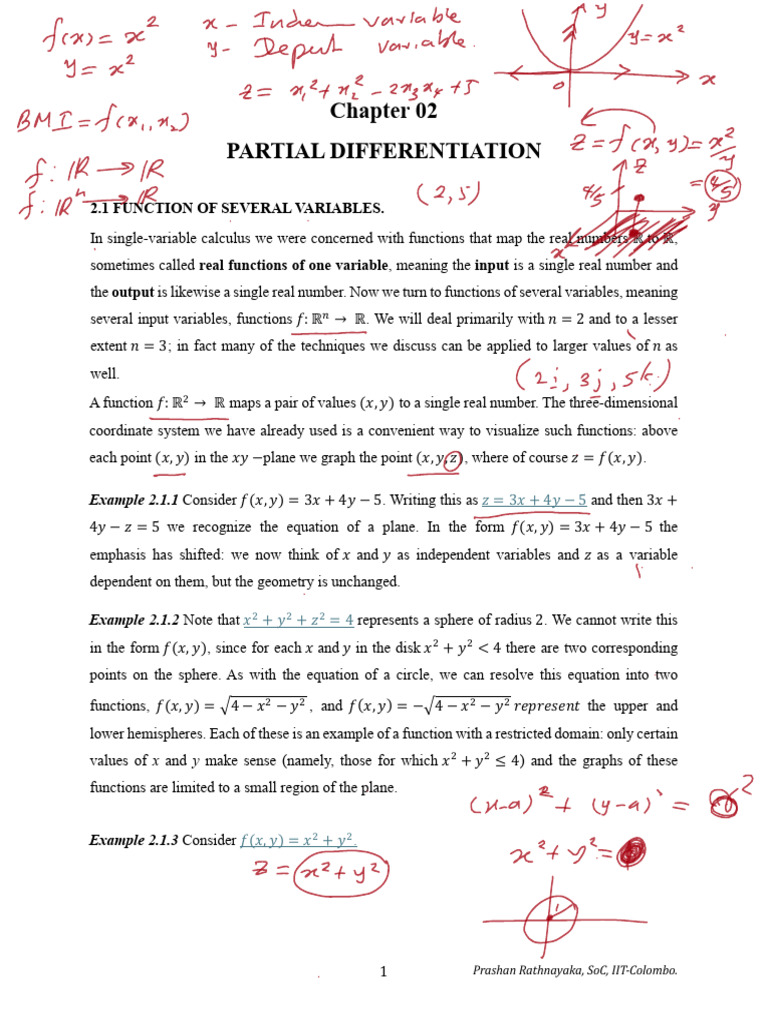 Chapter 02 - Partial - Differentiation - Annotated | PDF | Function (Mathematics) | Variable ...