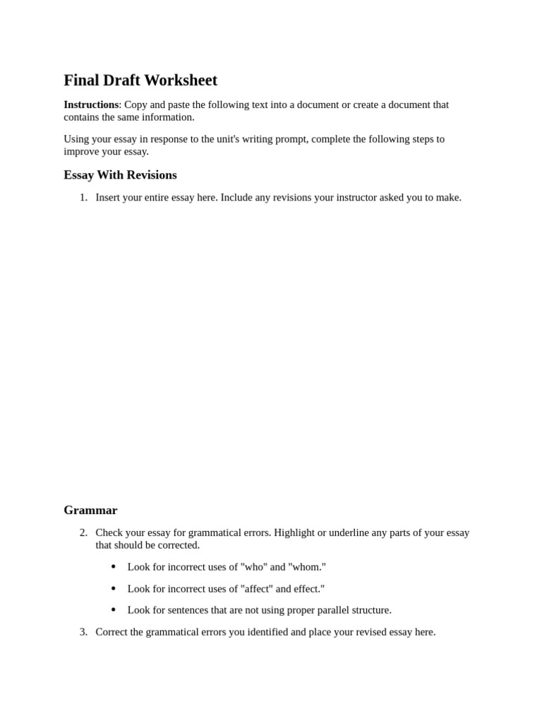 Essay Revision and Final Draft Guide | PDF