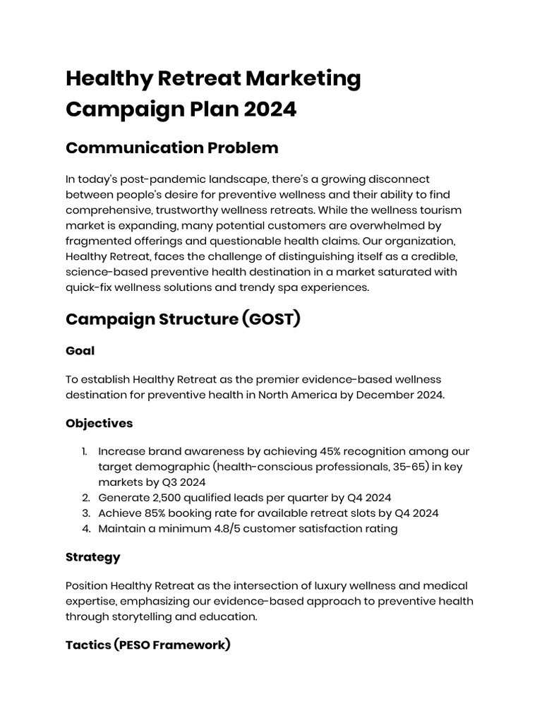 Healthy Retreat Marketing Campaign Plan 2024 | PDF | Performance ...