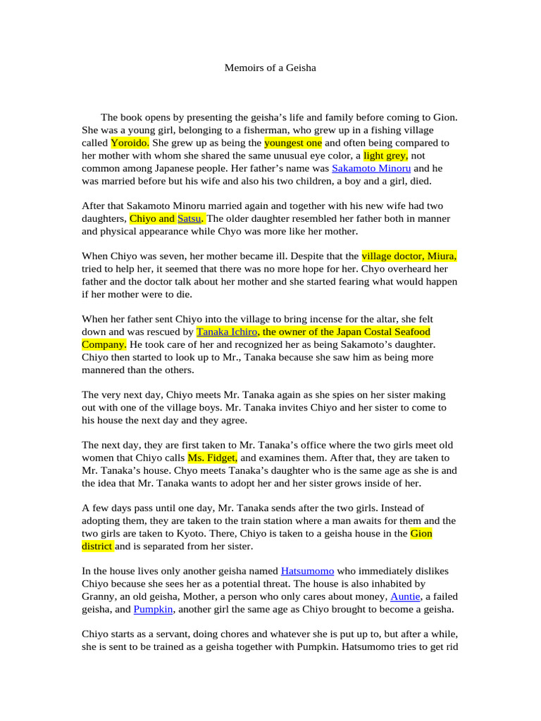 Memoirs of A Geisha Handouts | PDF