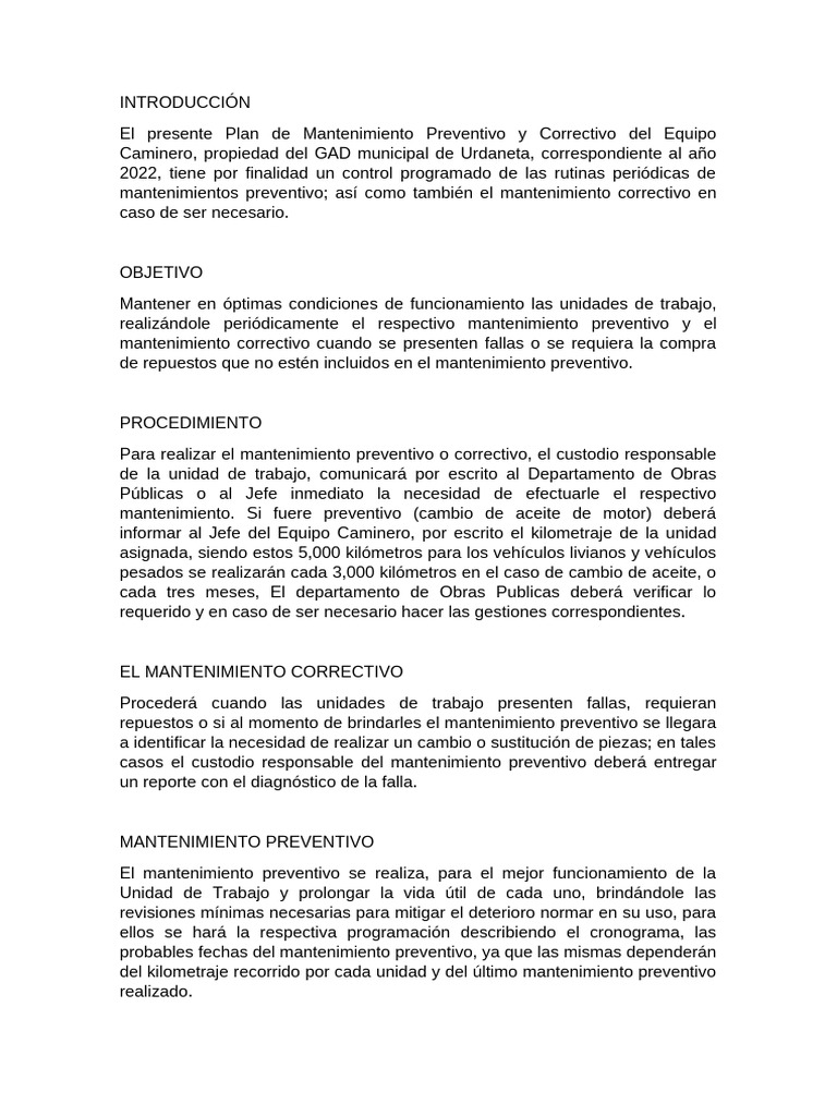 manual de mantenimiento preventivo y correctivo | PDF