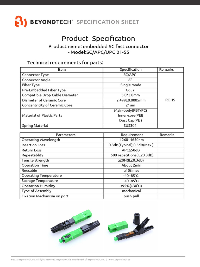 BT01-55MM Fast Connector 01 | PDF | Optical Fiber | Materials