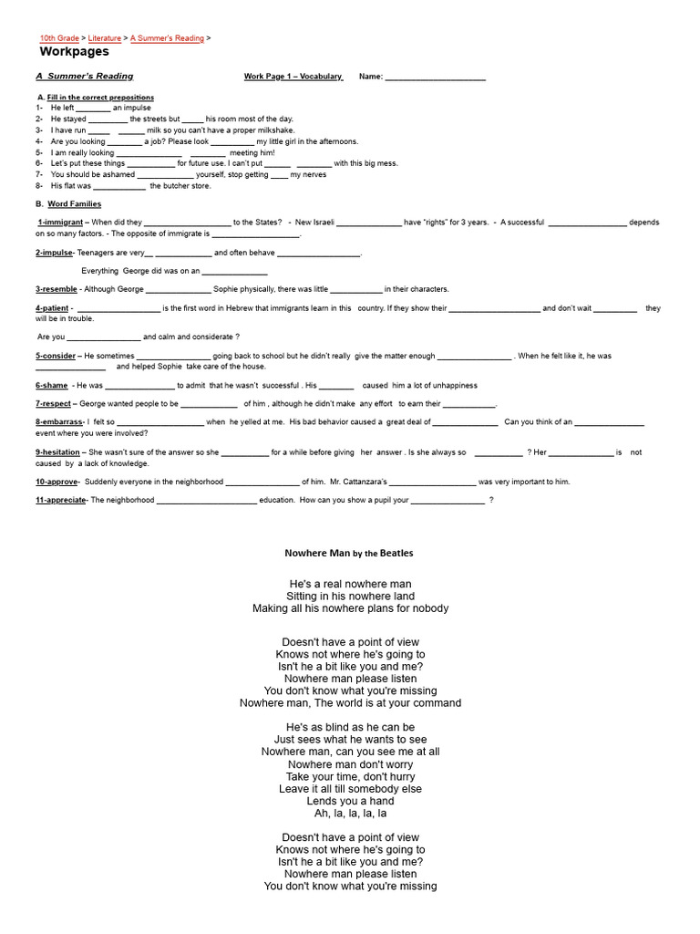 A Summer's Reading: Study Guide | PDF
