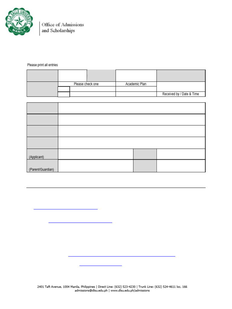 Admission Interest Form for DLSU | PDF