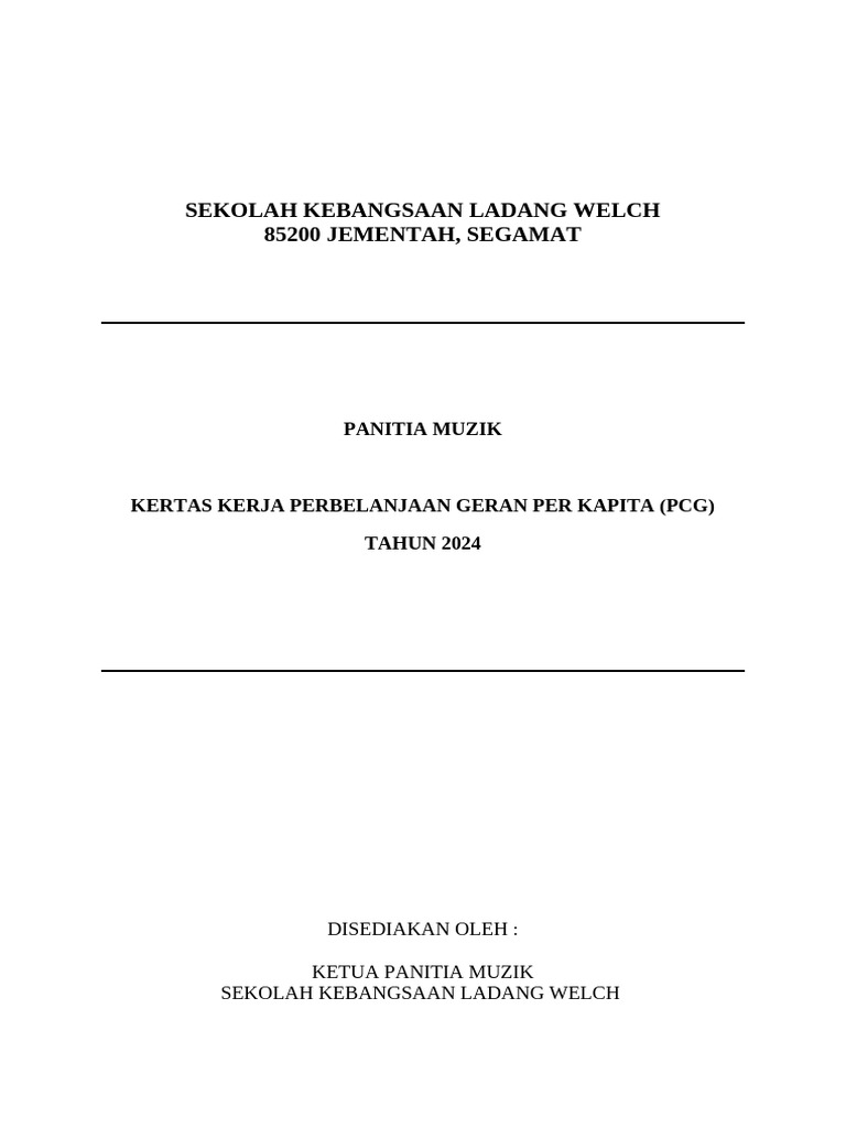 Kertas Kerja PCG Panitia Muzik 2018 | PDF
