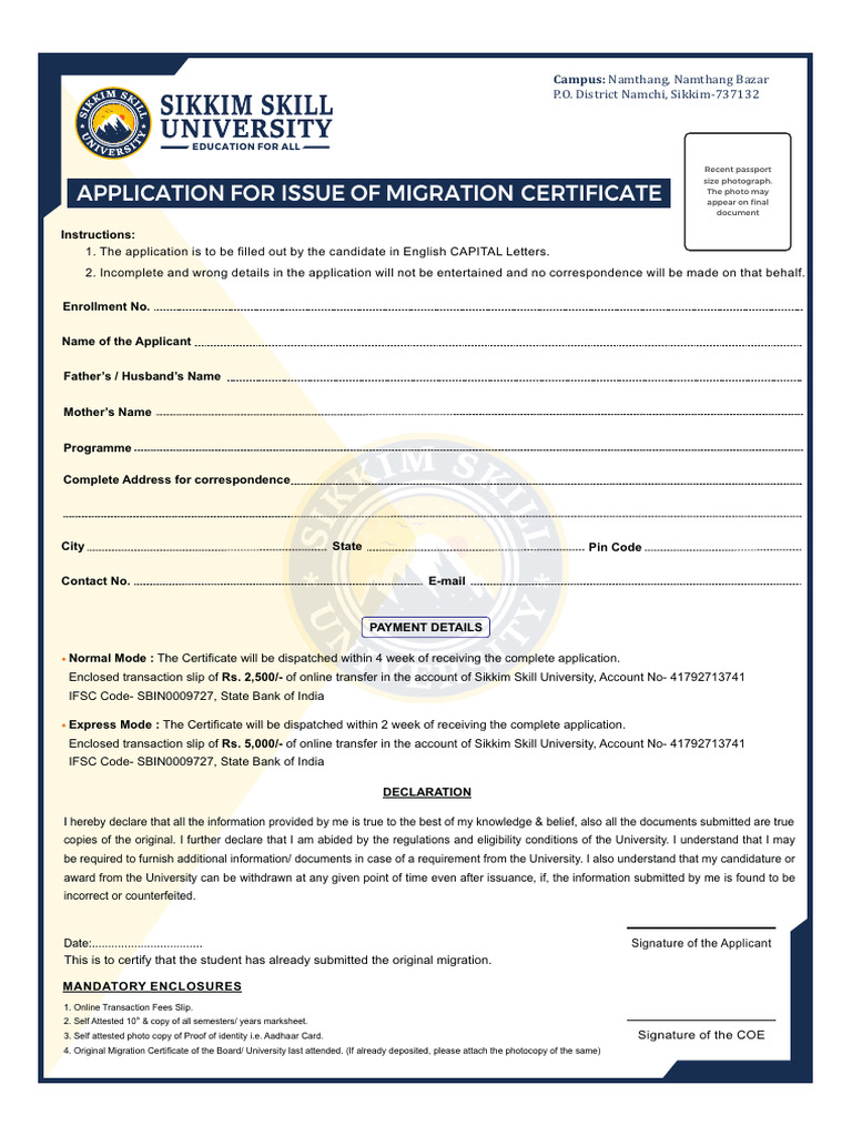 APPLICATION FOR MIGRATION CERTIFICATE (2) | PDF | Identity Document ...