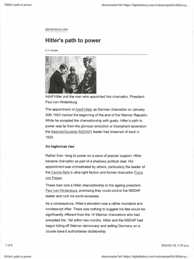 Germany Hitlers Path To Power | PDF