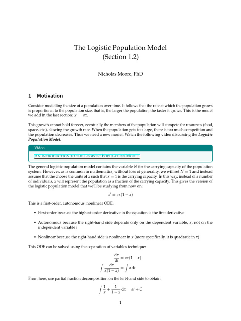 Logistic Population Model | PDF | Logistic Function | Nonlinear System