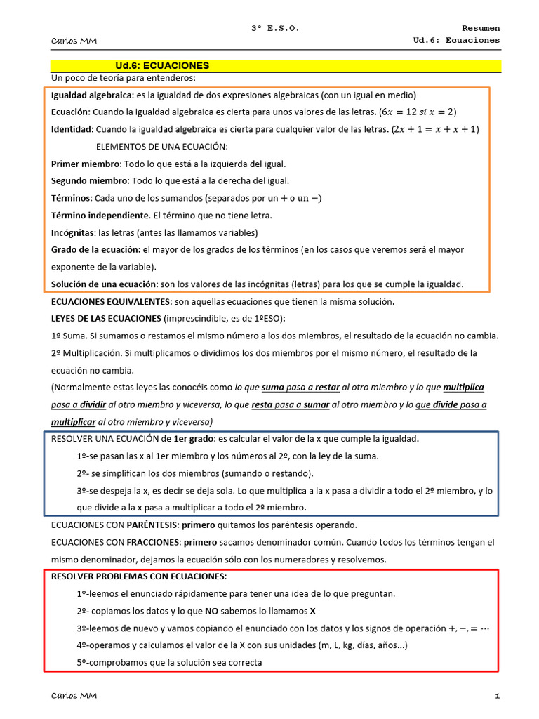 Resumen Tema 6 MAT | PDF | Factorización | Ecuaciones