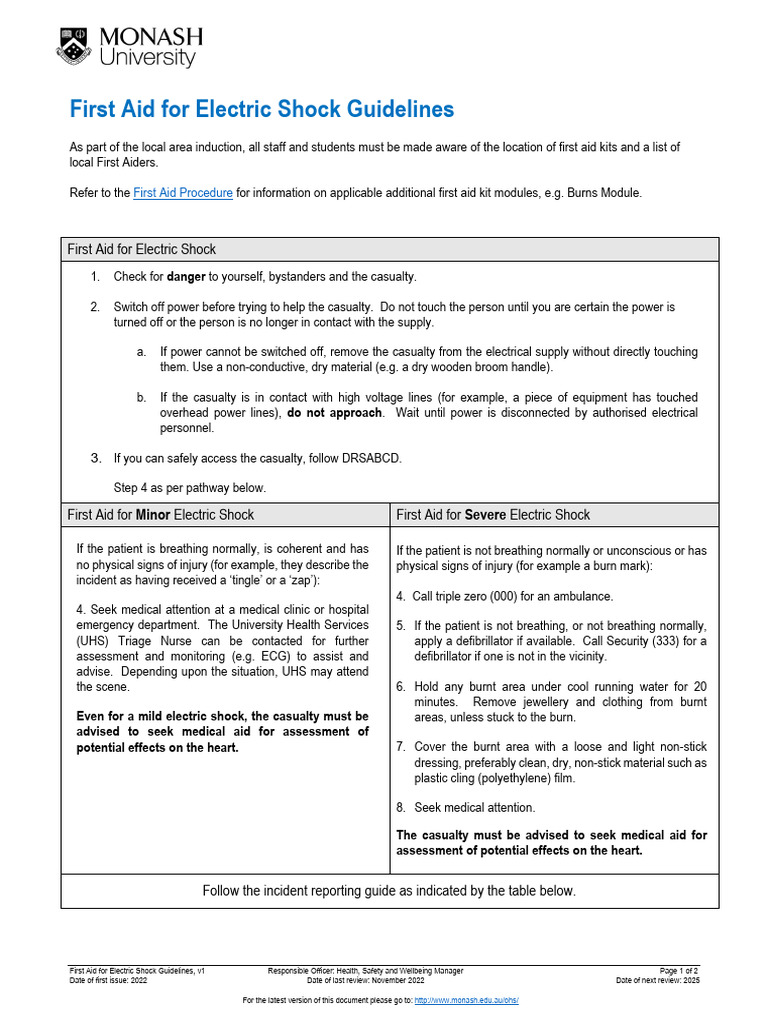 First Aid For Electric Shock Guidelines Pdf First Aid Emergency