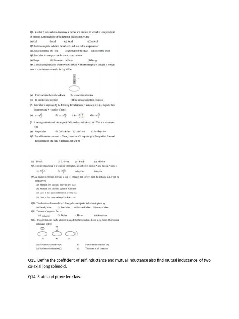 Electromagnetic Induction Test Paper | PDF