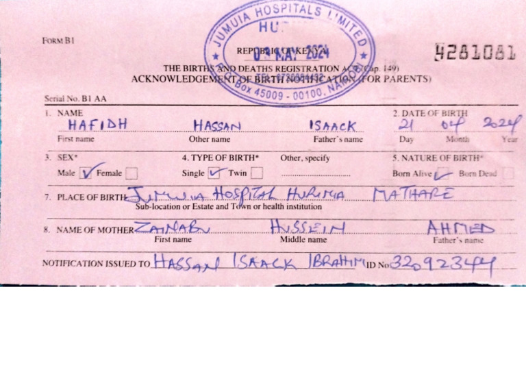 HAFIDH birth Notification | PDF