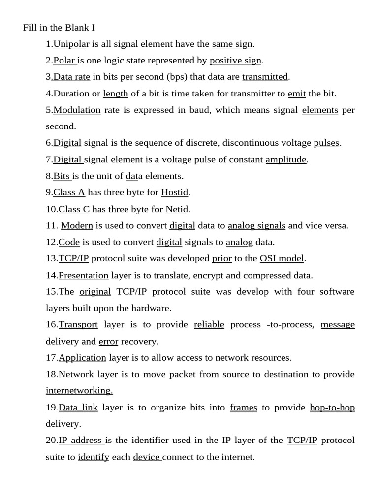 Fill in The Blank I Networking | PDF | Bit Rate | Internet Protocols