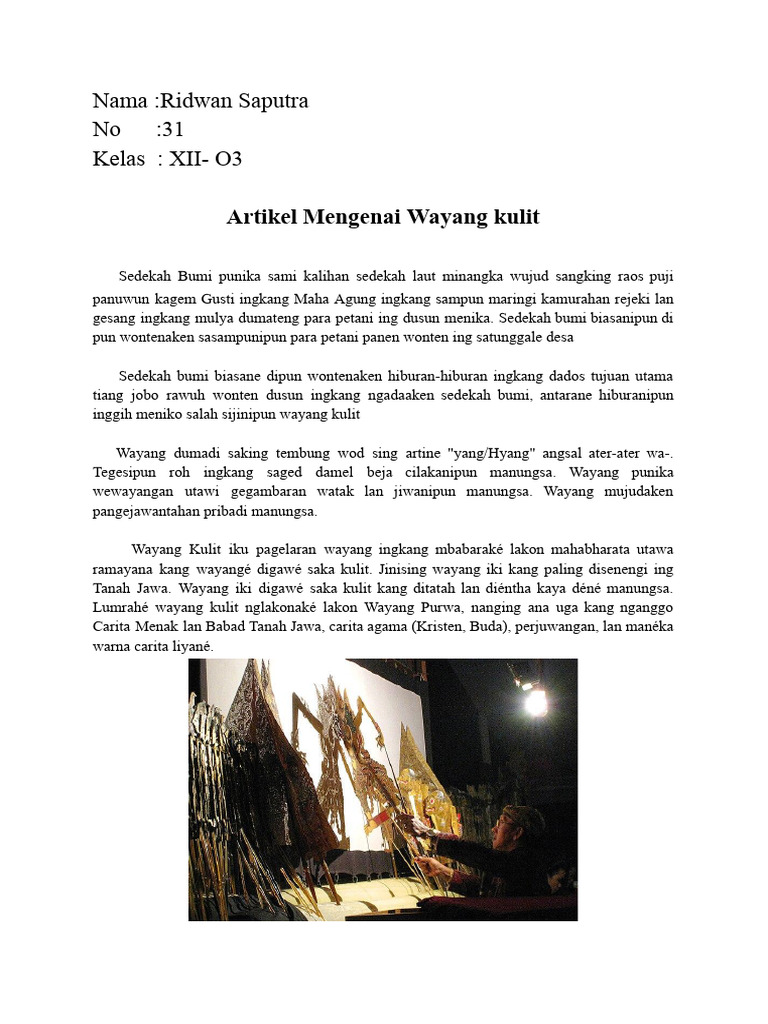 Artikel Wayang Kulut | PDF