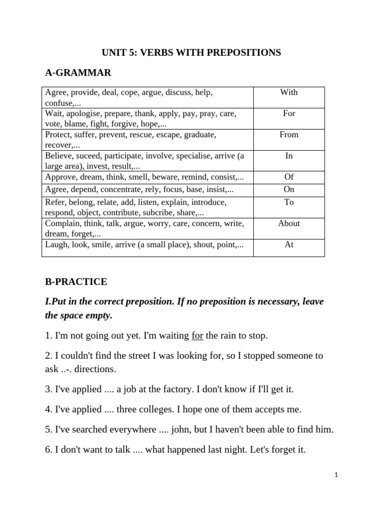 Unit 5 Verbs With Prepositions | PDF