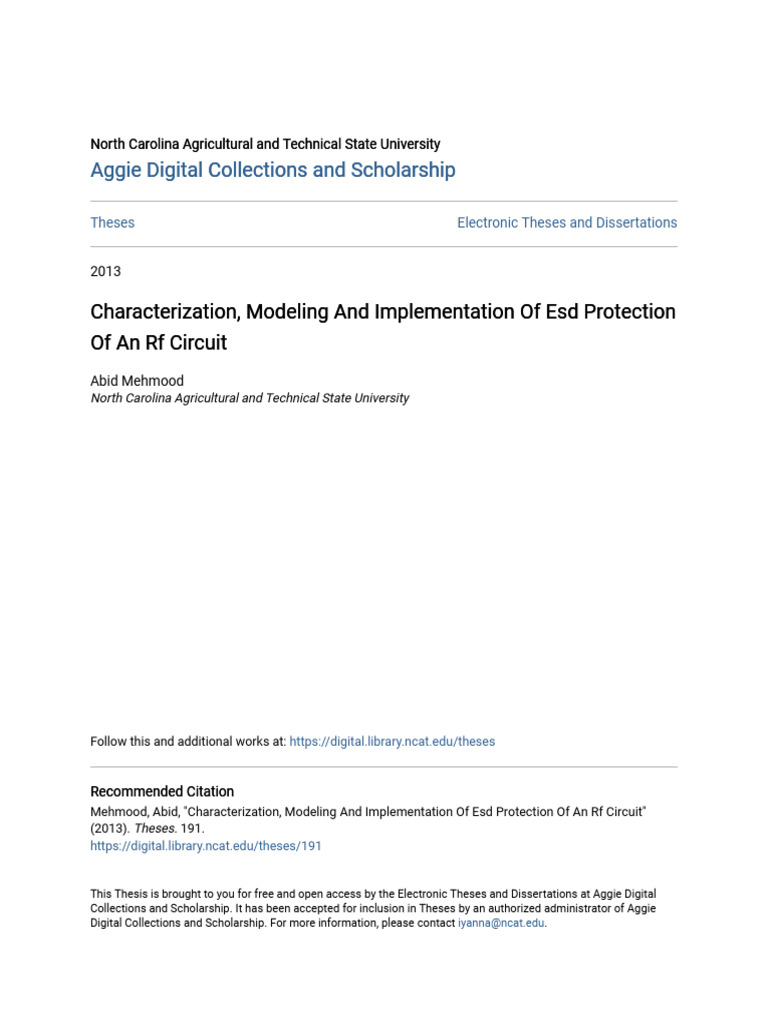 Characterization Modeling and Implementation of Esd Protection of RF ...