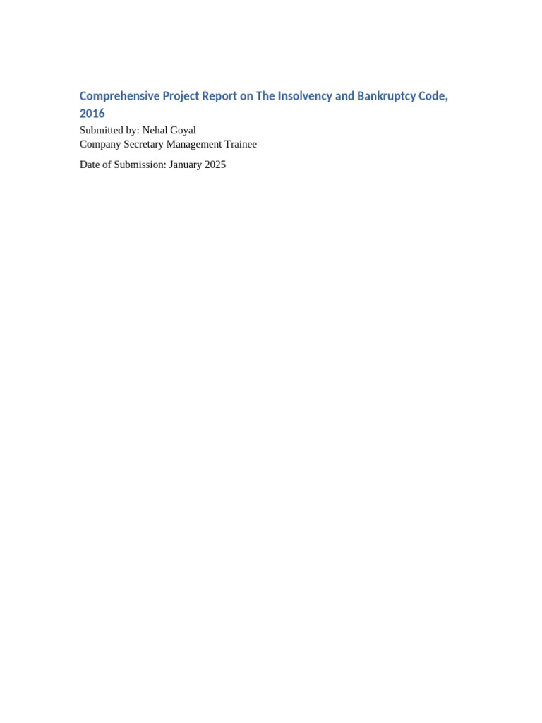 IBC Project Report Formatted | PDF | Bankruptcy | Insolvency