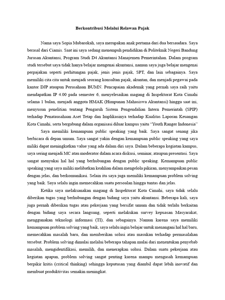 Contoh Essay Relawan Pajak | PDF