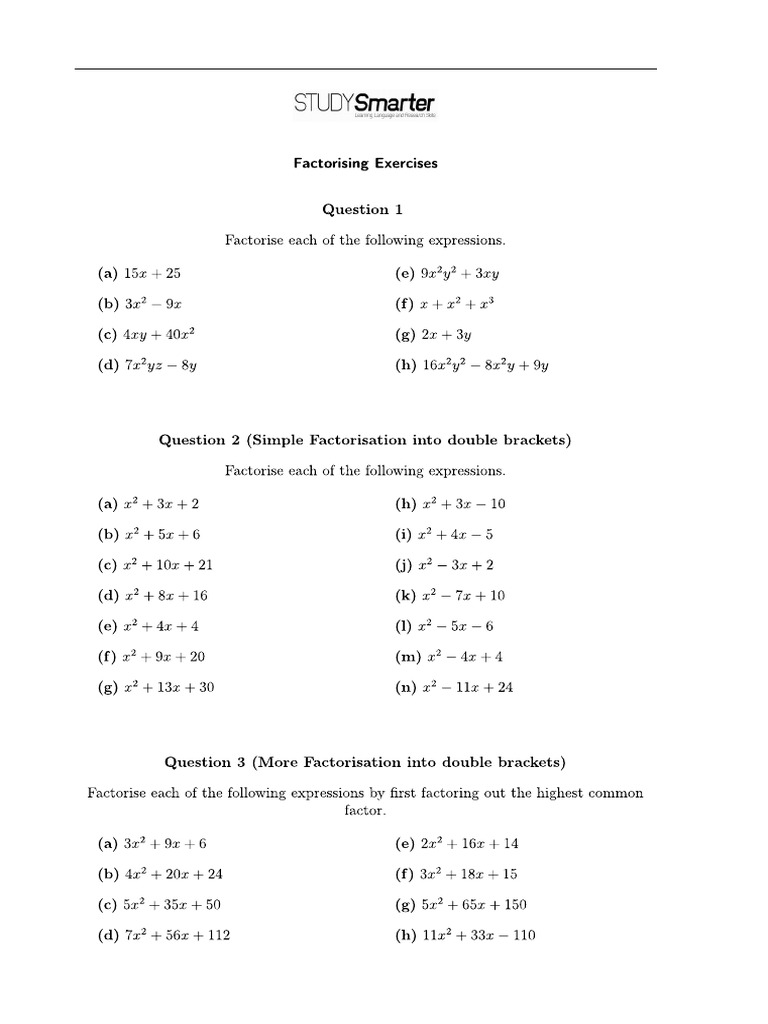 Chapter 9 Factorisation | PDF