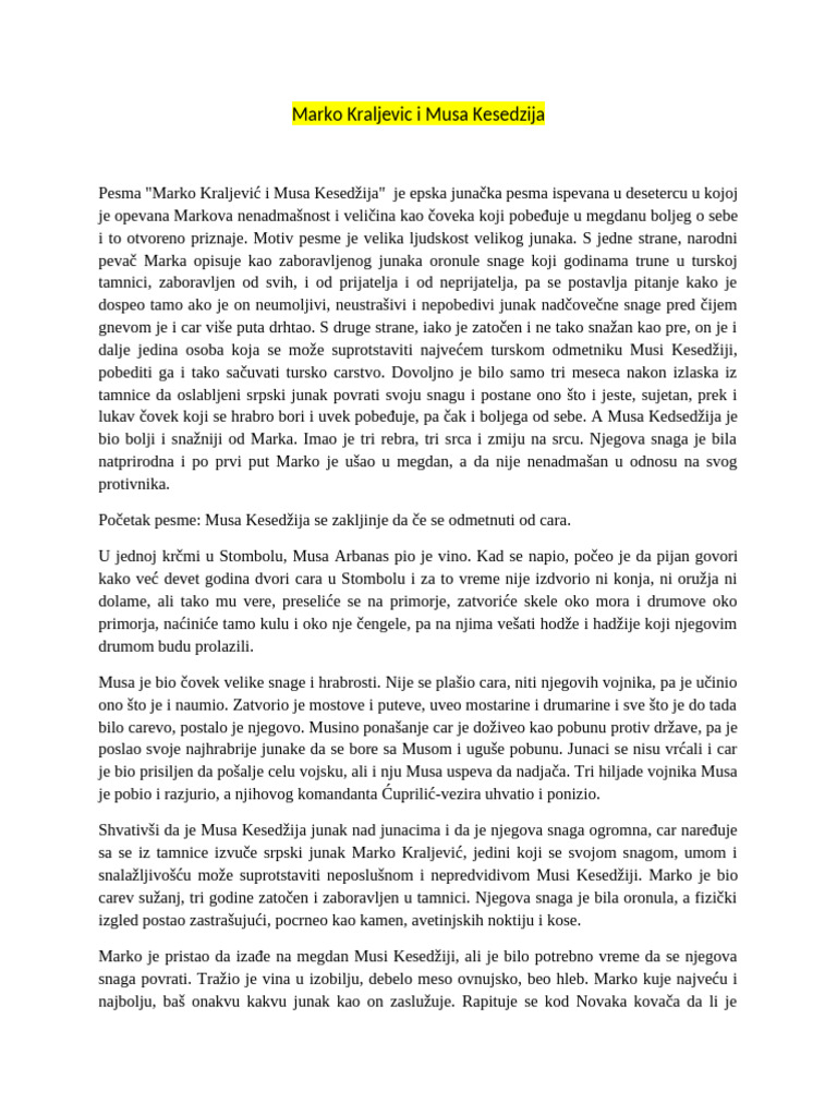 Marko Kraljevic I Musa Kesedzija | PDF