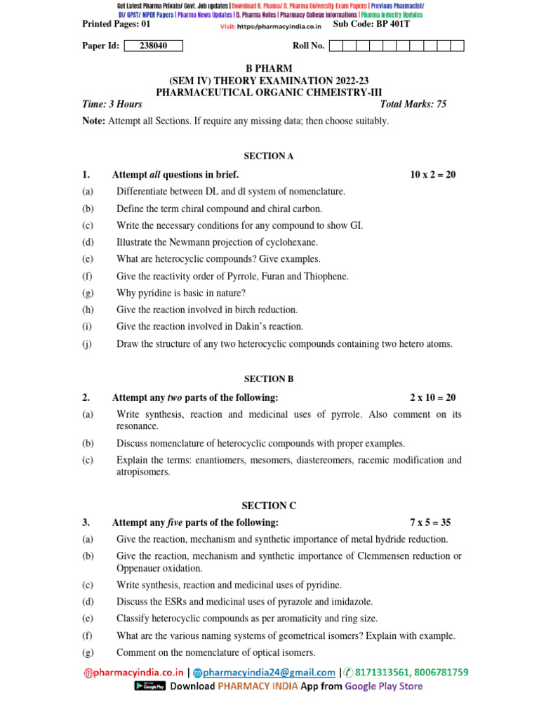 POC III AKTU 4th Sem 2023 | PDF | Chirality (Chemistry) | Heterocyclic Compound