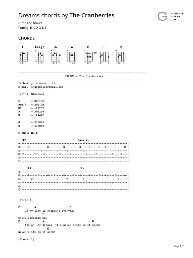 The Cranberries - Dreams | PDF | Song Structure | Songs