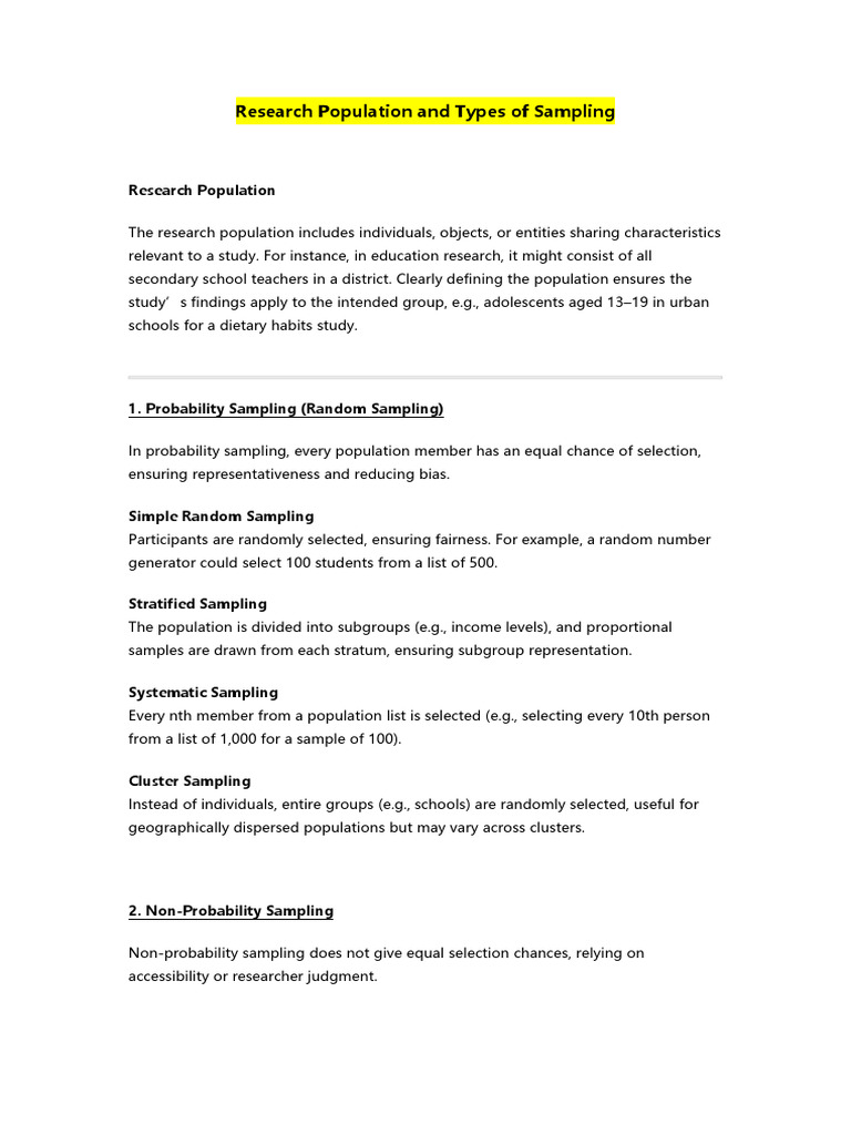 Research Population and Types of Sampling | PDF | Sampling (Statistics ...