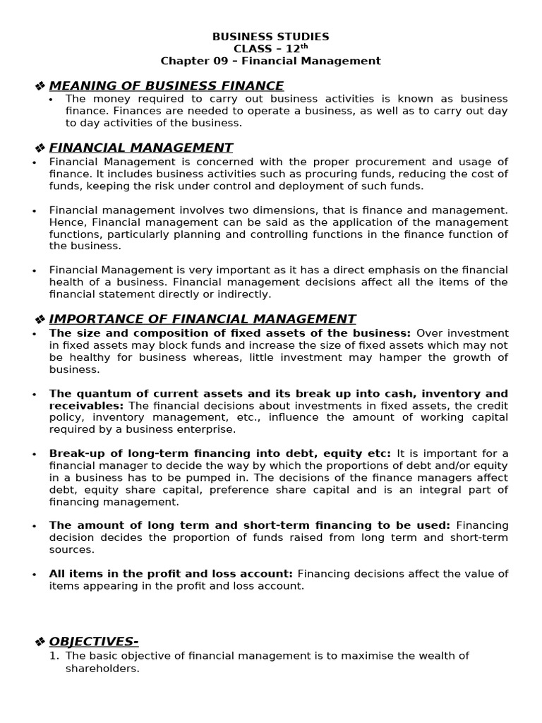 Financial Management Important Definitions and Notes | PDF | Dividend ...