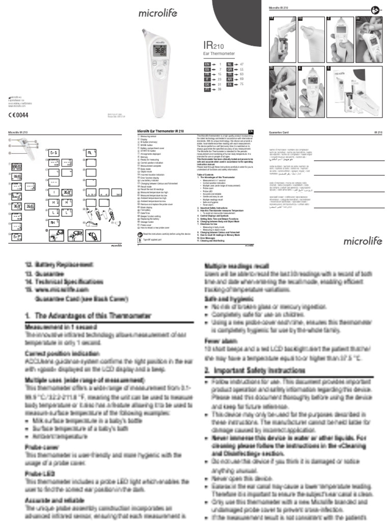 Microlife IR210 Oorthermometer Nederlands | PDF | Thermometer | Temperature