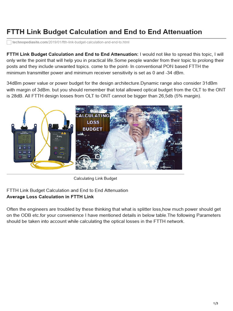 FTTH Link Budget & Attenuation Guide | PDF | Decibel | Fiber To The X