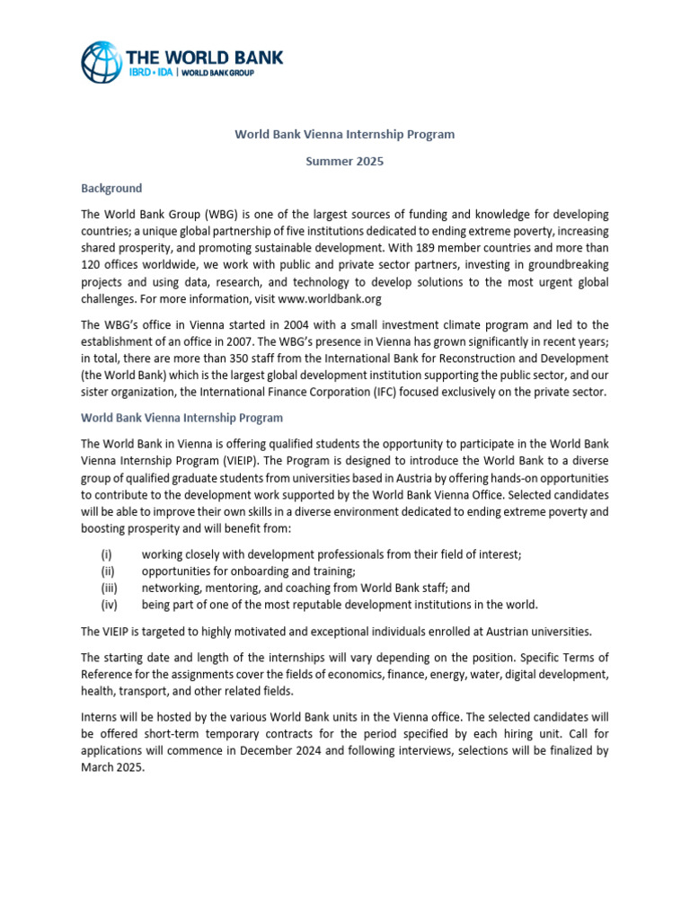 World Bank Vienna Internship Program 2025 | PDF | World Bank ...