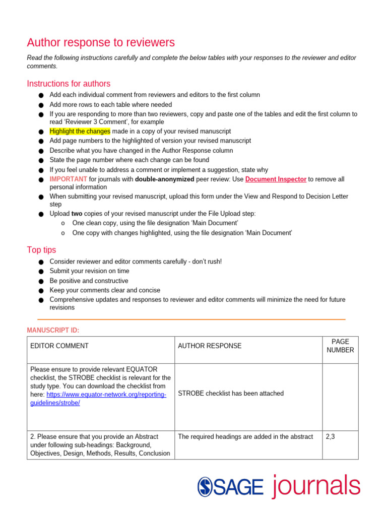 Response To Reviewers Form | PDF | Word | English Language