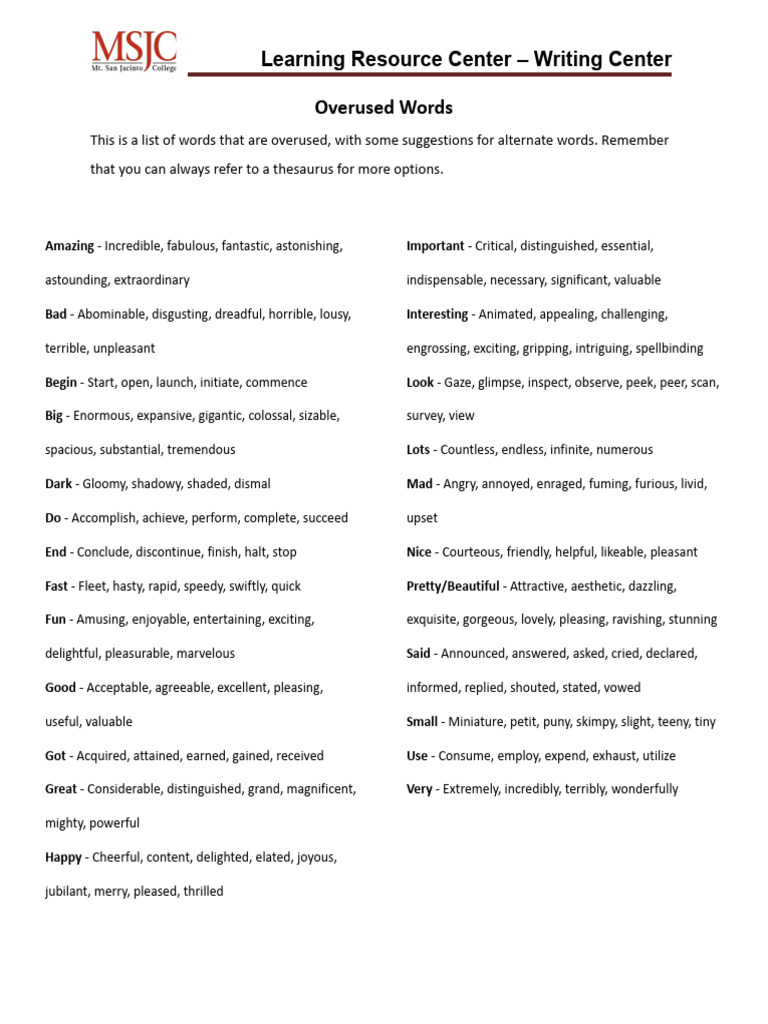 WC Overused Words | PDF