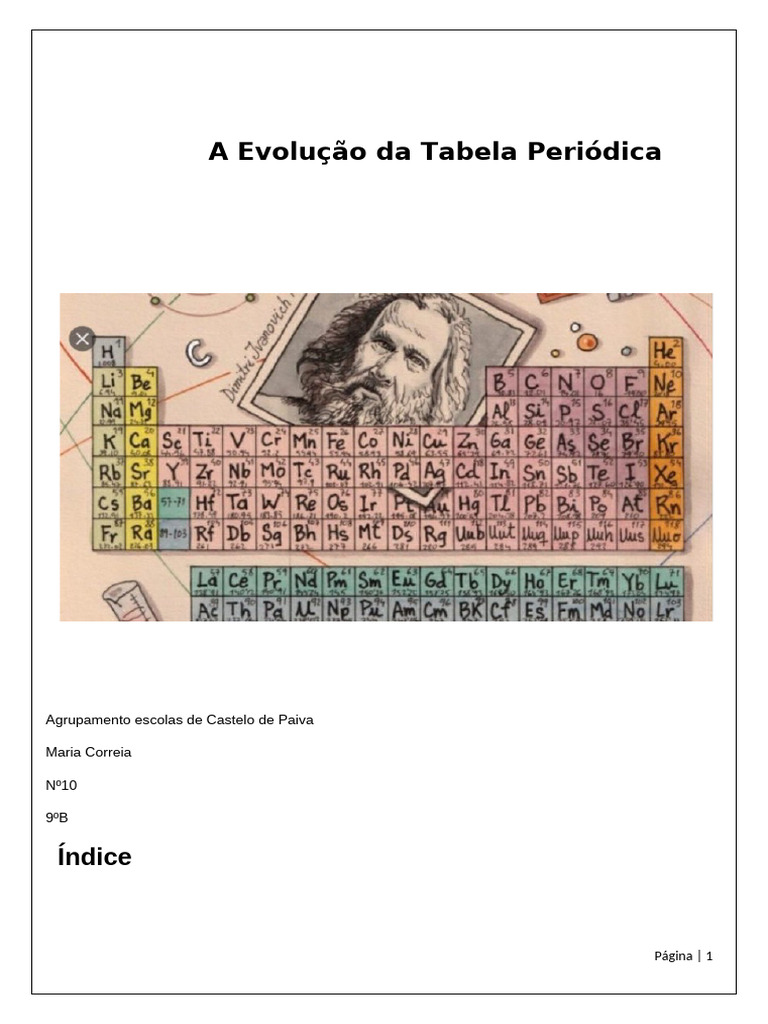 Evolução da Tabela Periódica Química | PDF | Tabela periódica | Átomos