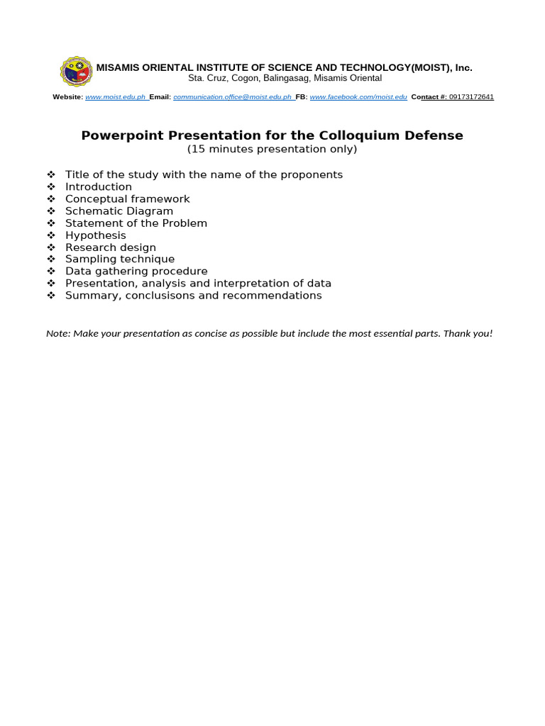Powerpoint Presentation For The Colloquium Defense Other Colleges | PDF