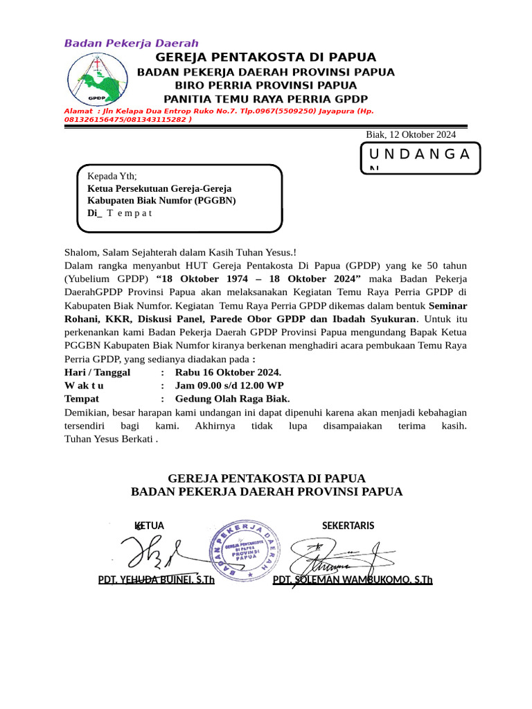 Undangan Danlanud Biak Hut GDPD Ke 50 Tahun | PDF