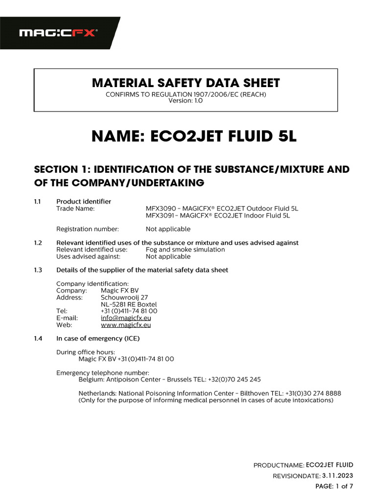 Msds-mfx3090-Mfx3091-Magic FX Eco2jet Fluid Indoor - Outdoor | PDF