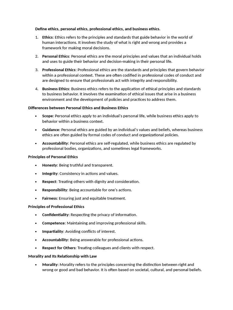 Define ethics | PDF | Morality | Integrity